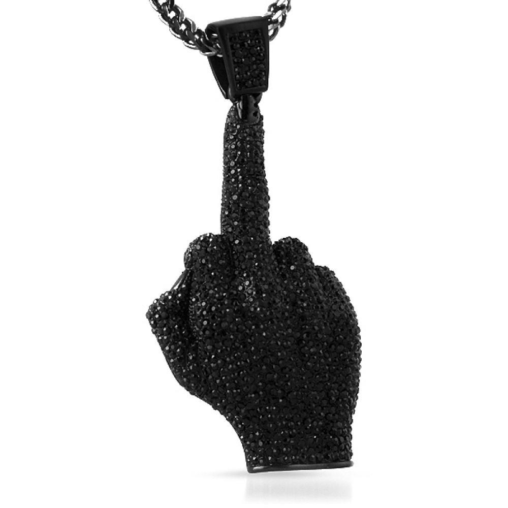 Middle Finger Jet Black Pendant – Bling Source