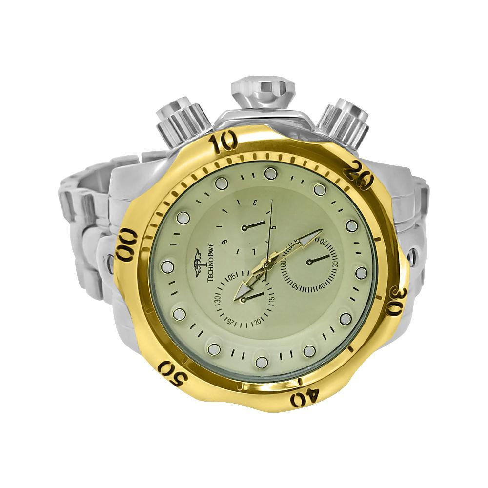 Heavy Deep Divers Fashion Silver Watch Gold Bezel – Bling Source