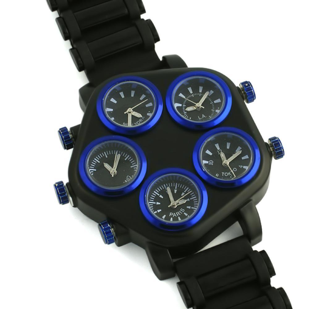 All Working 5 Timezone Watch Blue & Black – Bling Source