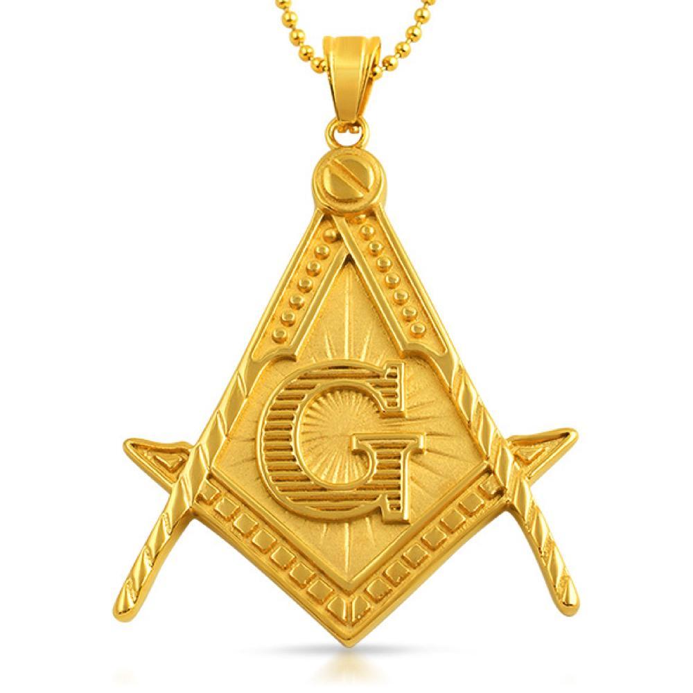 Masonic Pendant Free Mason Large Detailed Gold Steel – Bling Source