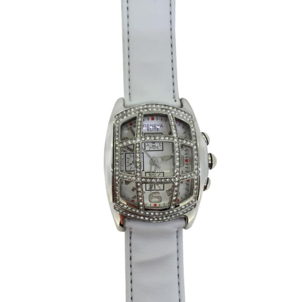 Tic Tac Toe Watch White Leather Band – Bling Source