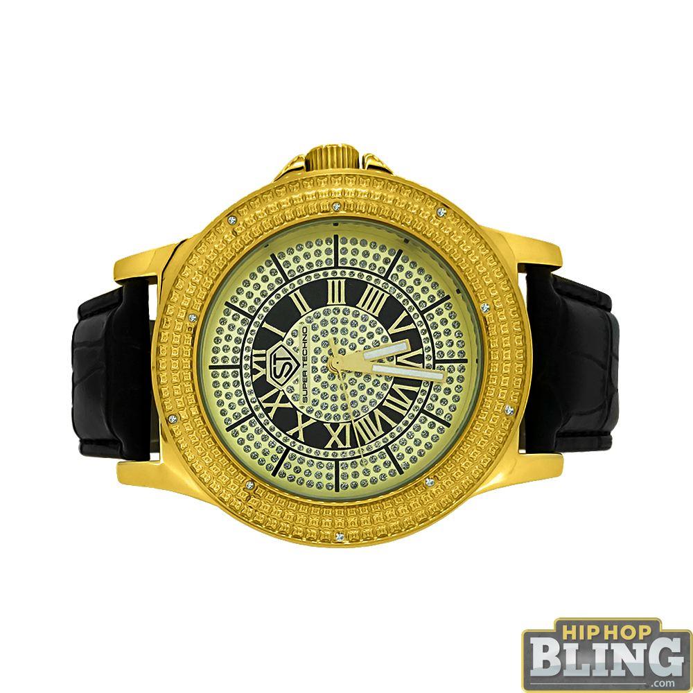 Unique Super Techno Diamond Watch Gold – Bling Source